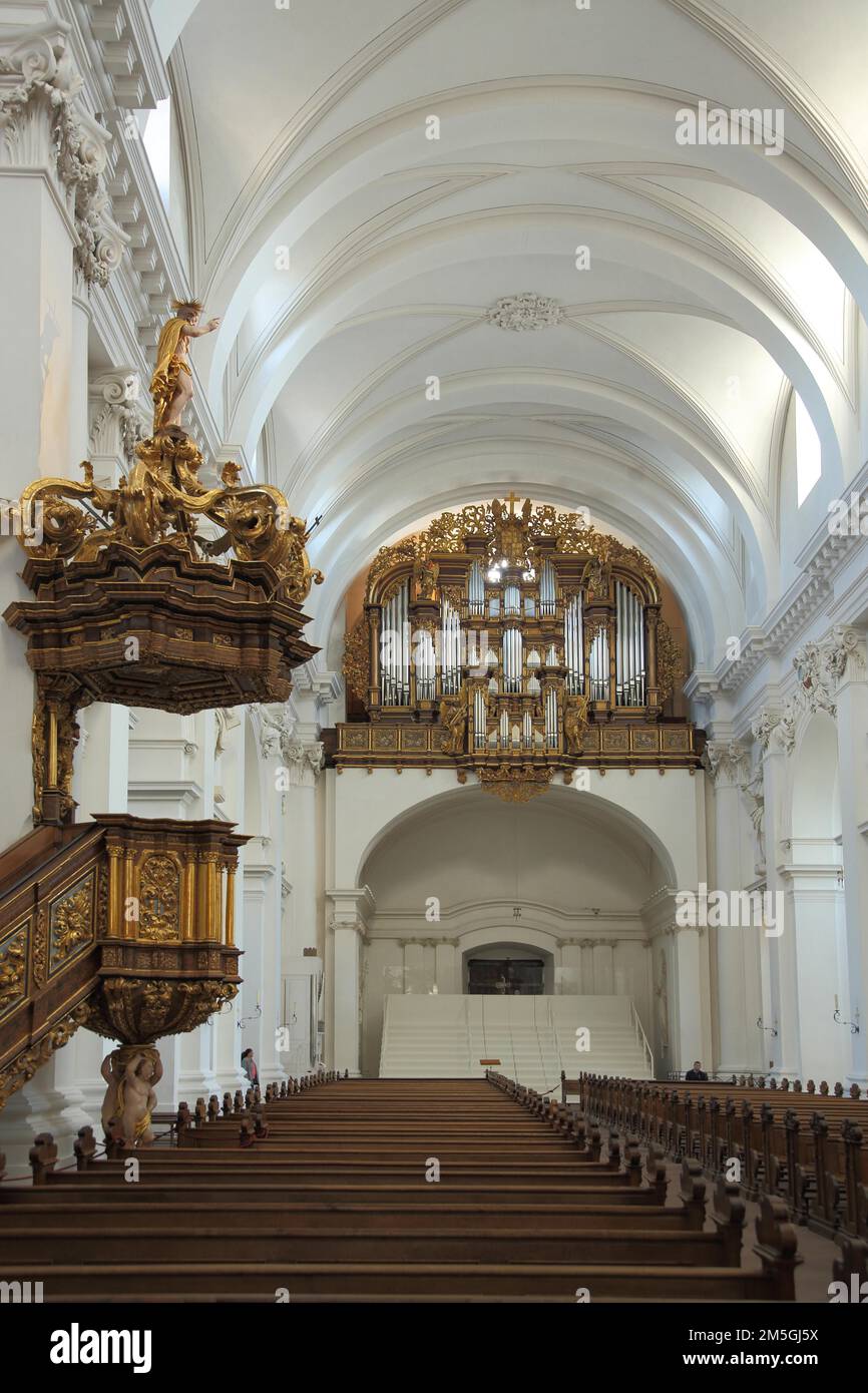 Interior view with organ and pulpit of the baroque St. Salvator ...