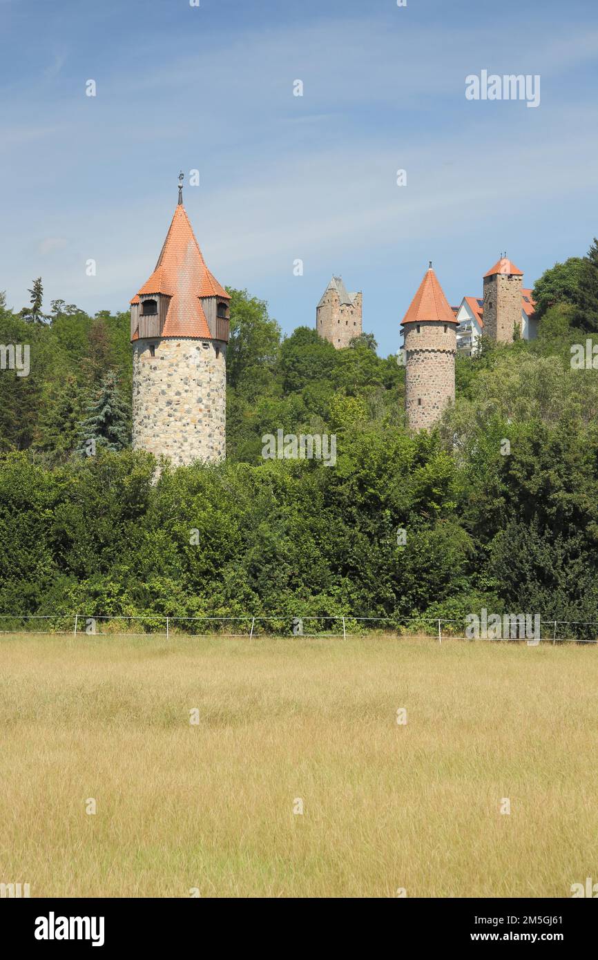 Four towers view in Fritzlar, tower, cityscape, looking out, forest ...