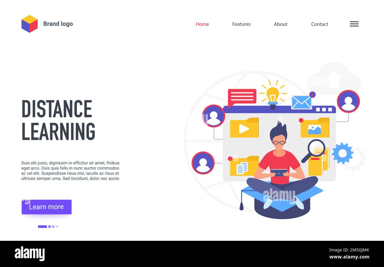 Distance learning vector illustration. Cartoon flat student character ...