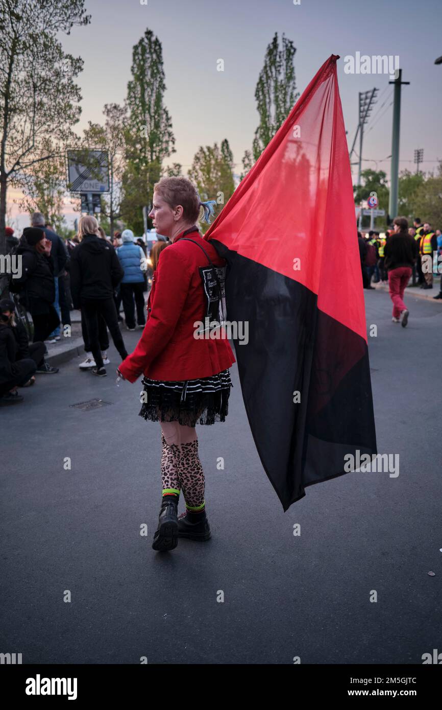 Germany, Berlin, 30. 04. 2022, Mauerpark, Walpurgis, demonstrator of a ...