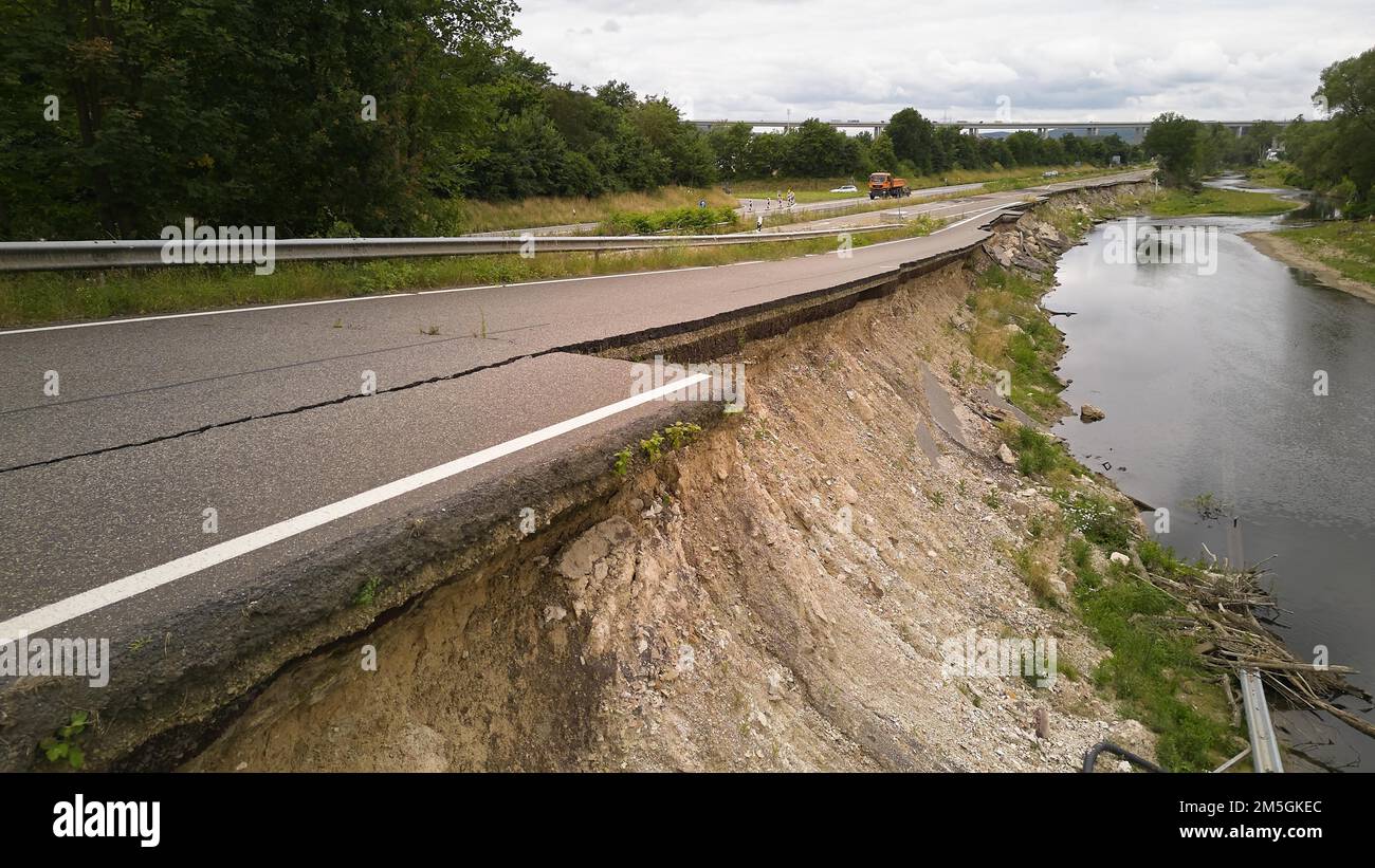 A year after the devastating floods, the B 266 road in the Ahr valley ...
