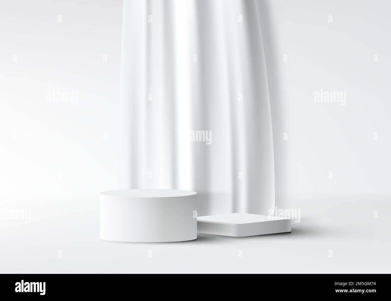 3D realistic elegant white cylinder, cube podium stand with white ...