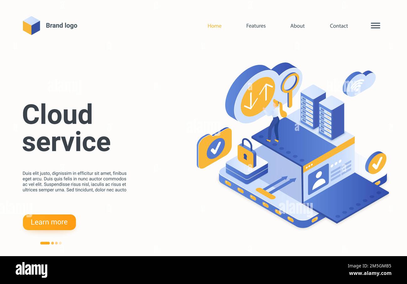 Cloud data service isometric vector illustration. Cartoon 3d user or ...