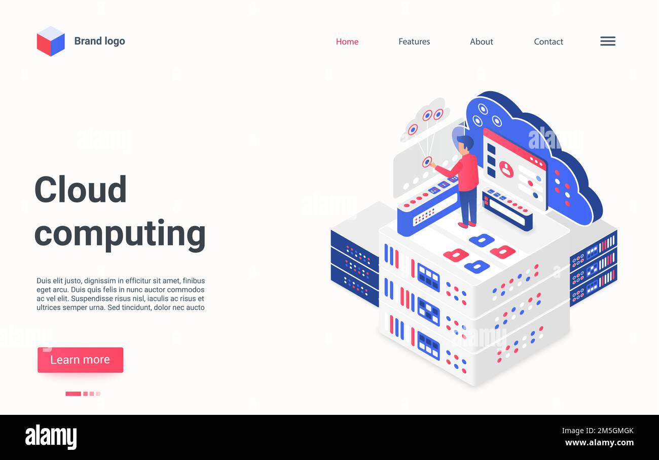 Cloud computing service isometric vector illustration. Cartoon 3d tiny ...