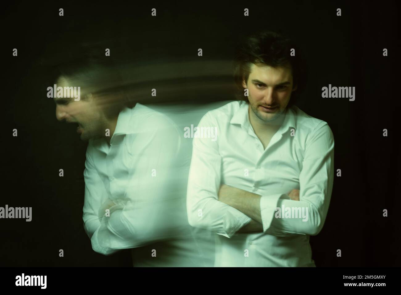 schizophrenic portrait of man with mental disorders and mental ...