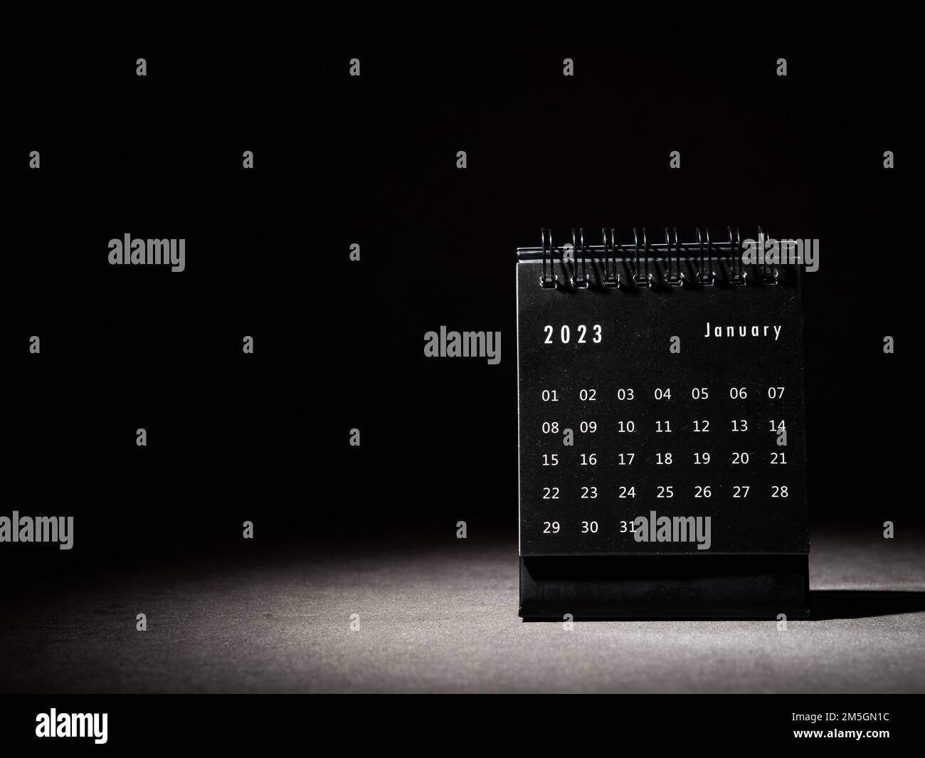 2023 January calendar on black background Stock Photo - Alamy