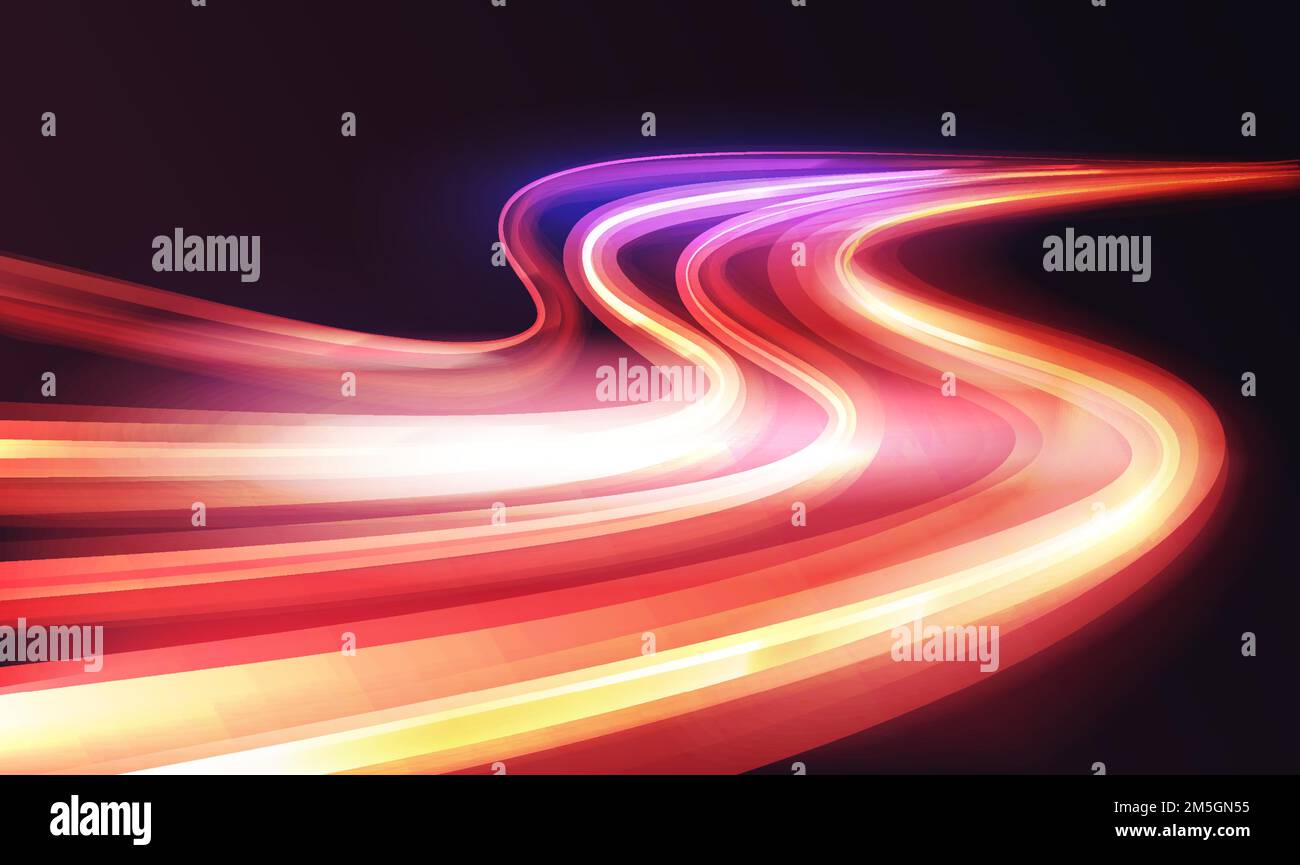 Light speed motion trail, blur streak effect vector illustration. Long exposure fast car ...