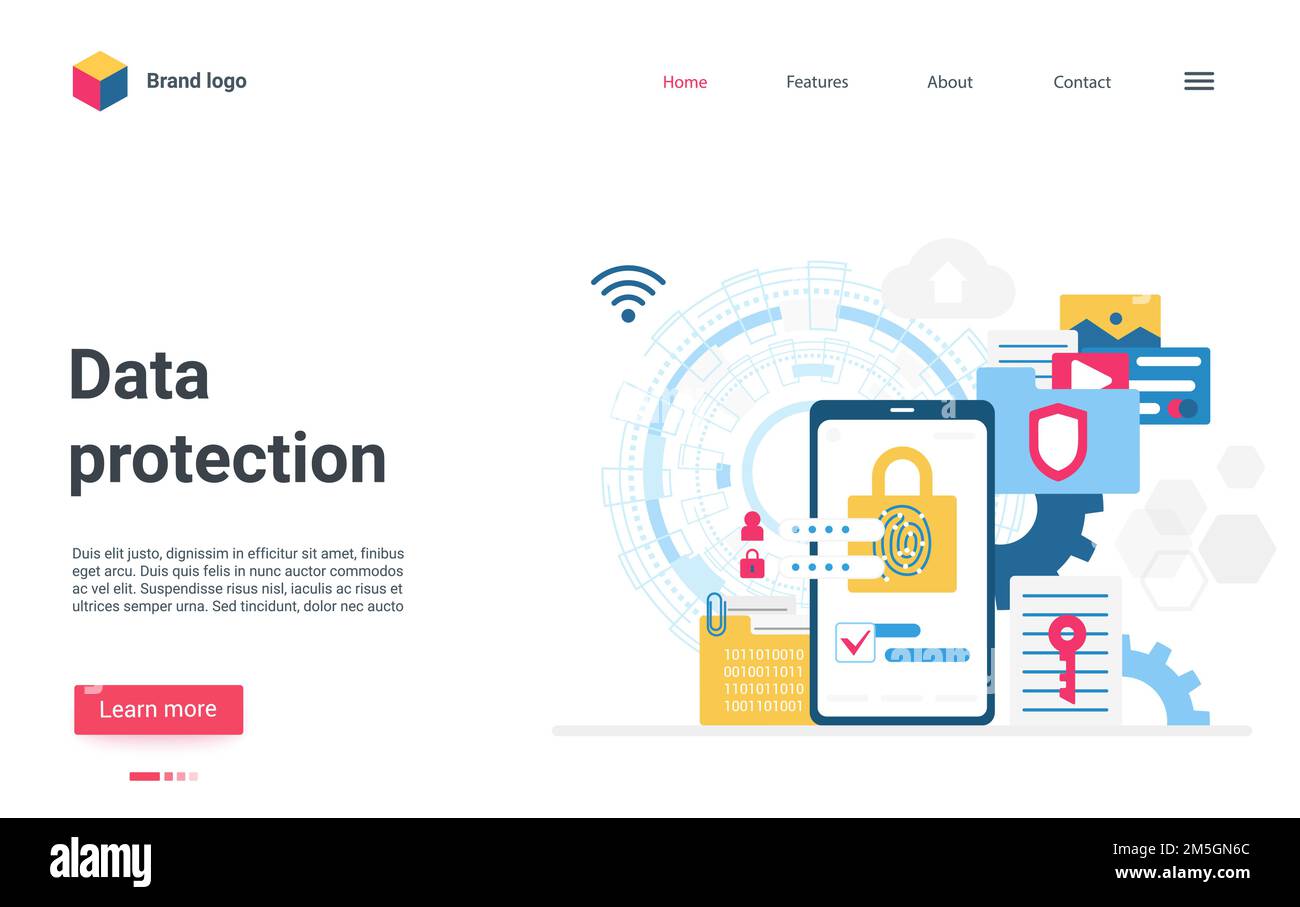 Data protection vector illustration. Cartoon flat smartphone with lock on screen, internet ...