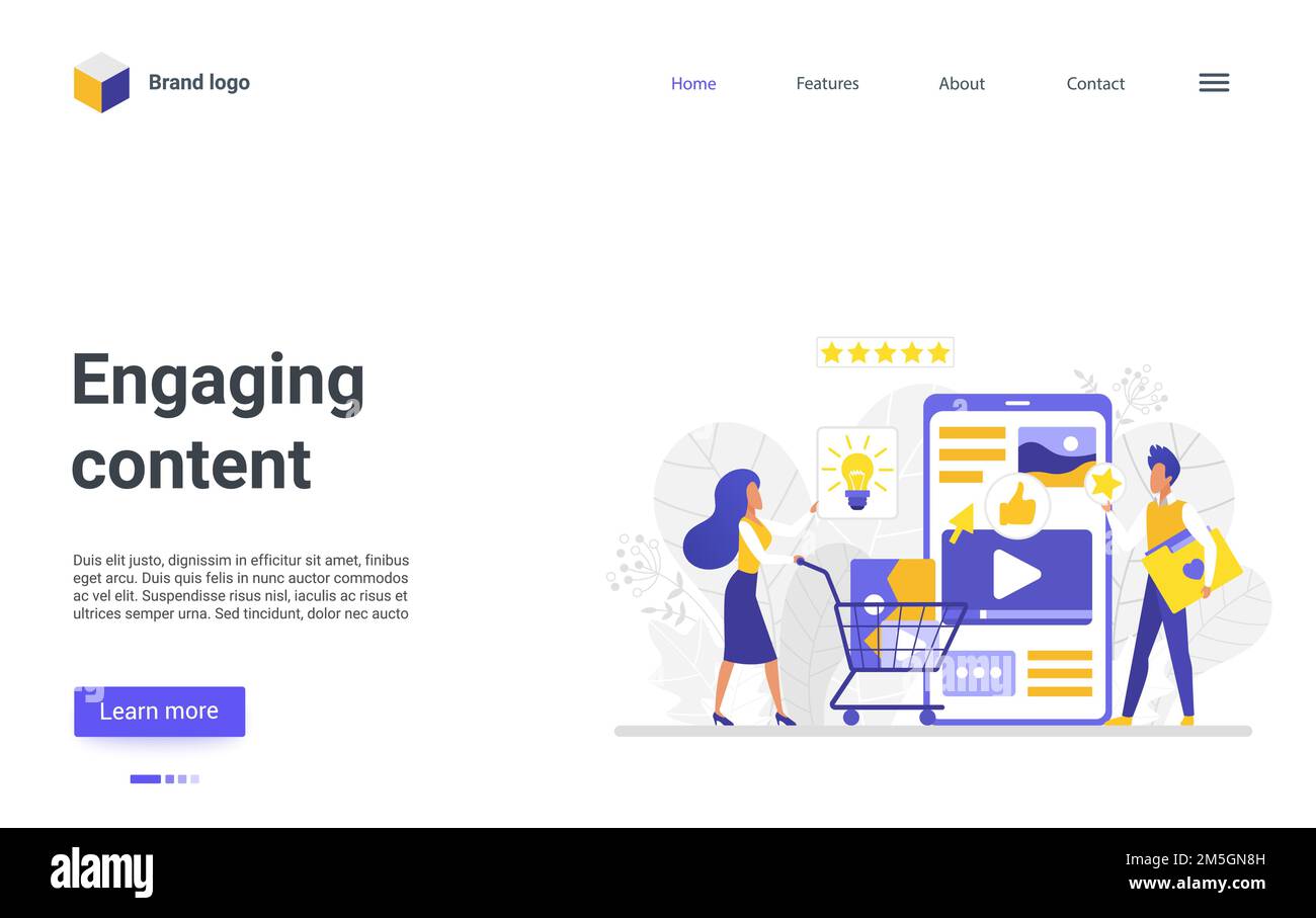 Engaging content vector illustration. Cartoon blogger characters ...