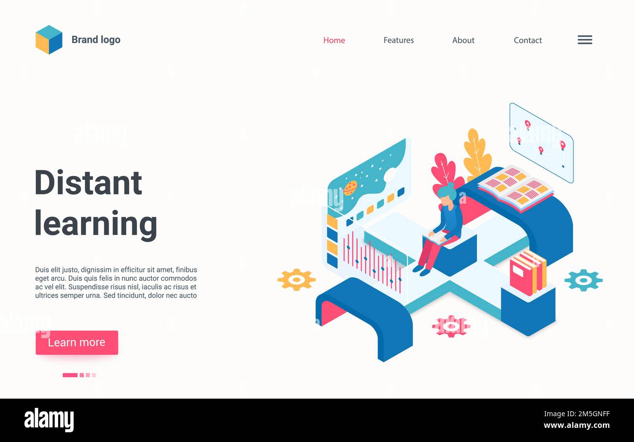 Distance learning technology isometric vector illustration. Cartoon 3d ...