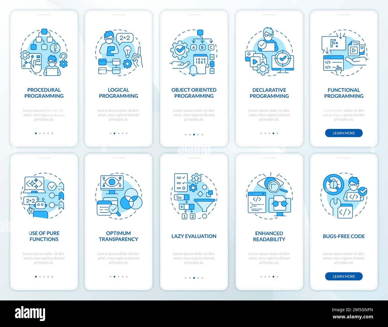 Approaches to programming blue onboarding mobile app screen set Stock Vector Image & Art - Alamy