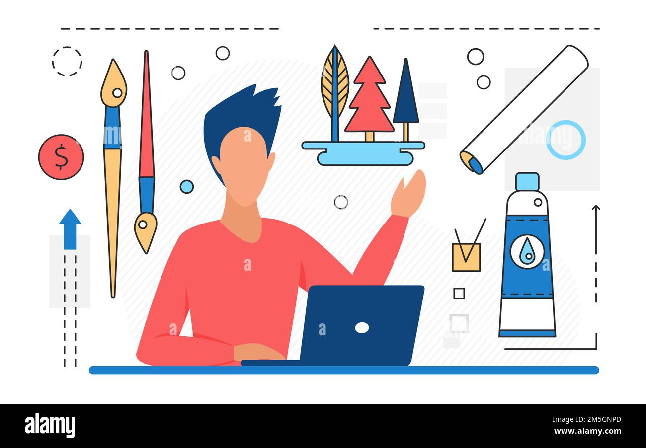 Artist freelancer people work in art studio vector illustration ...