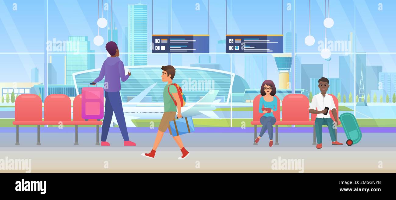 Airport arrival waiting room or international departure lounge with ... Airport arrival waiting room or international departure lounge with ...