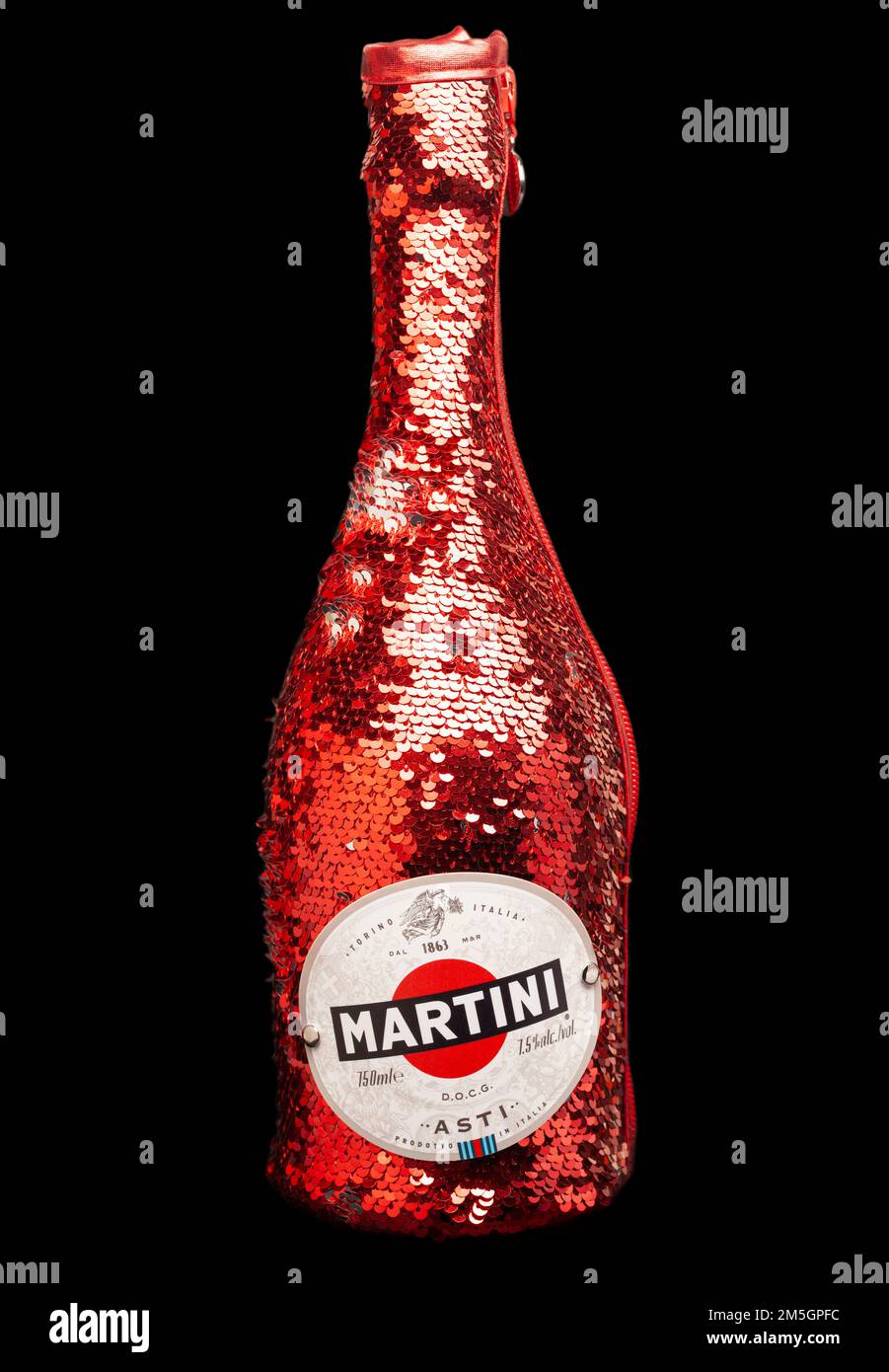 Moscow, Russia, December 29,2022: Sparkling wine Martini Asti in a red ...