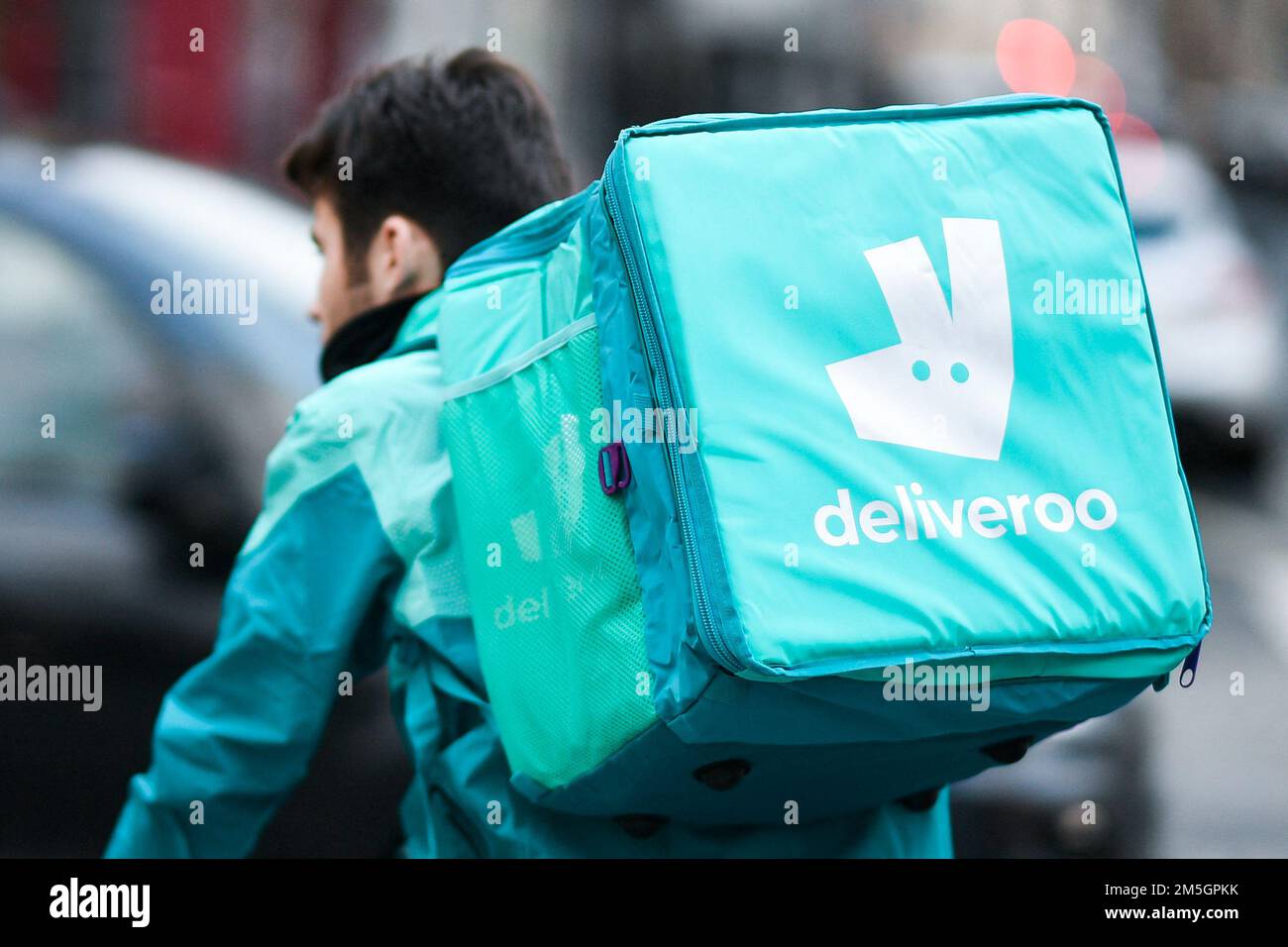Illustration picture shows a deliver (man) for Deliveroo on his bike ...