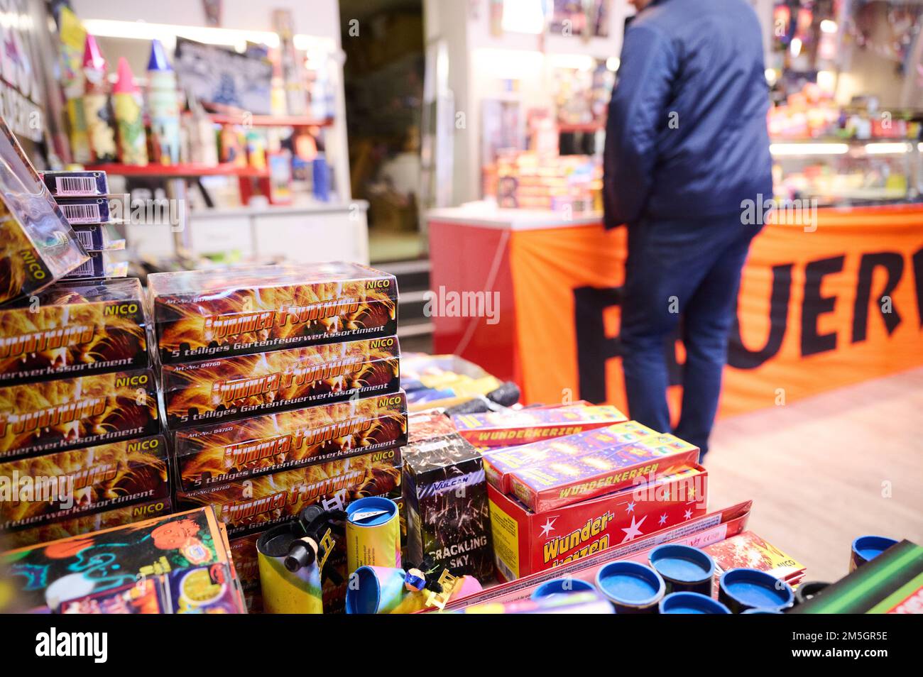 Berlin, Germany. 29th Dec, 2022. Rockets and firecrackers lie on tables ...