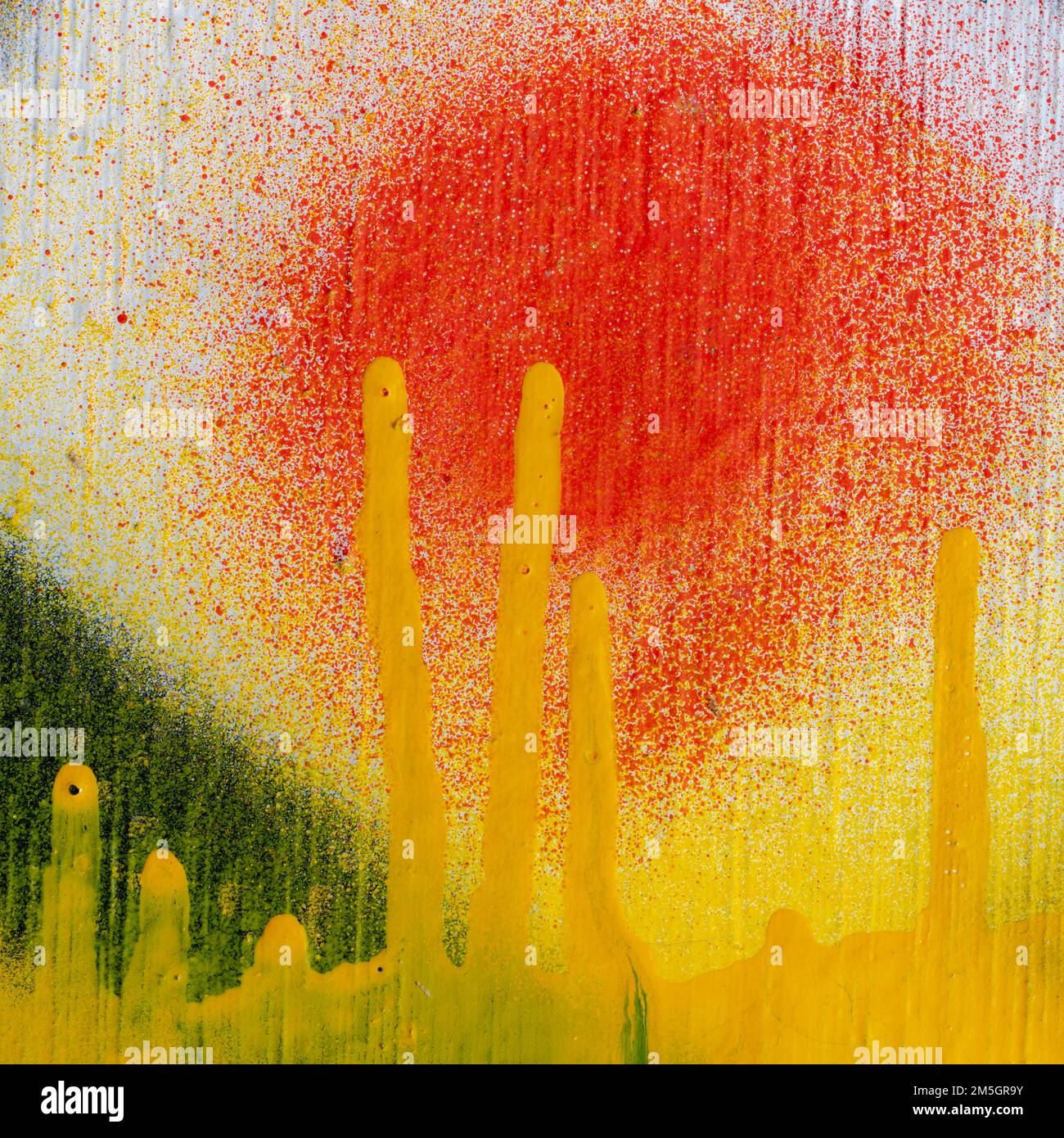 Red blob abd yellow runs on a cream and green background Stock Photo ...