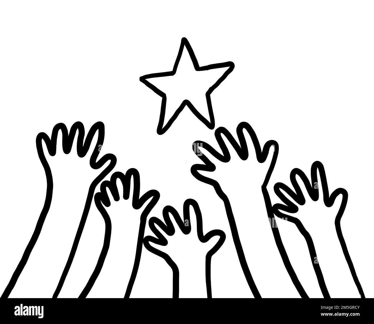 A group of hand reaching up the star. Success motivation achievement ...
