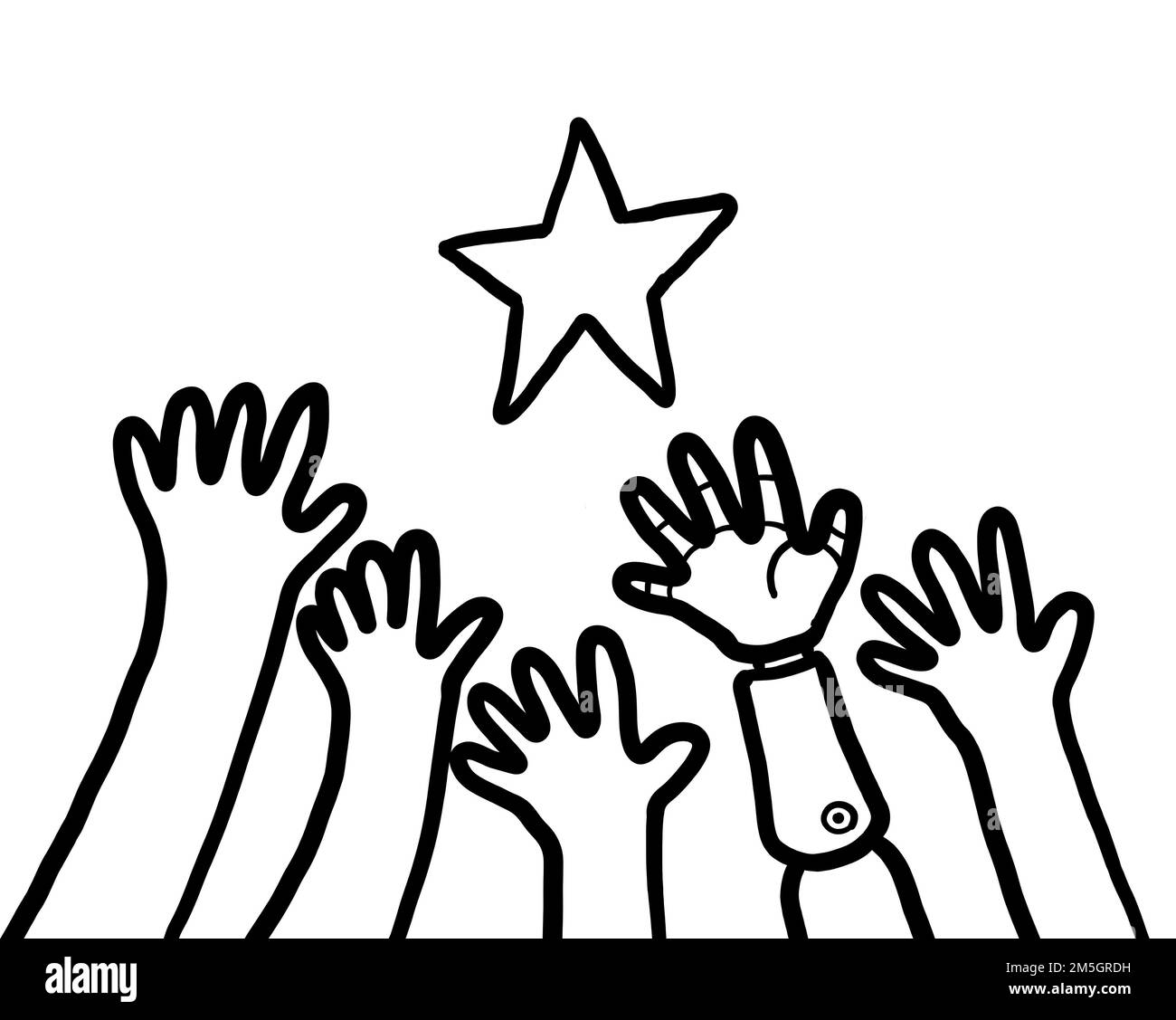 A group of hand including person with disability reaching up the star ...