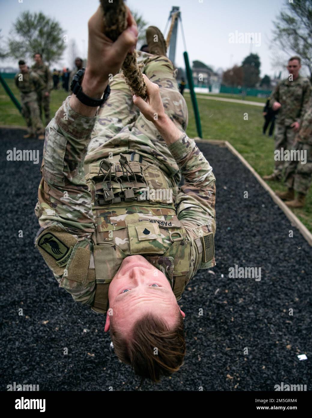 A U.S. Army paratrooper assigned to the 173rd Airborne Brigade ...