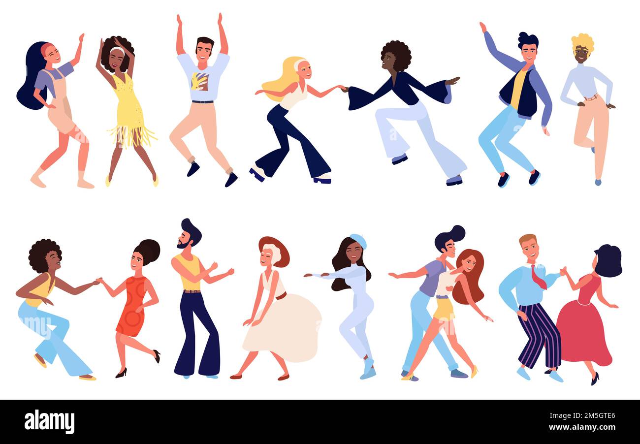 Crowd of young people dancing at club. Characters in stylish clothes ...