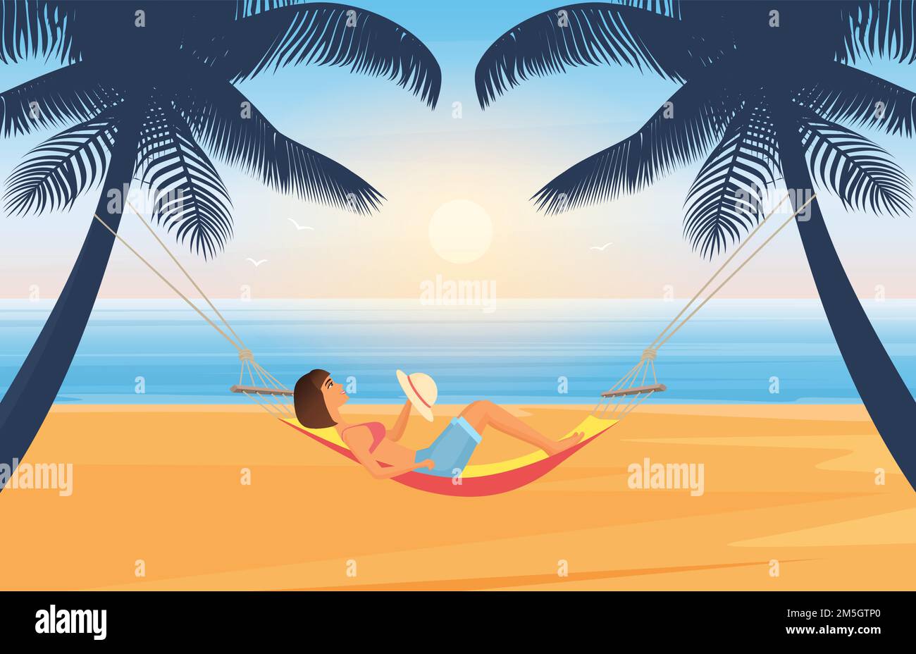 People relax and sunbathe on summer sea beach in tropical island vector ...