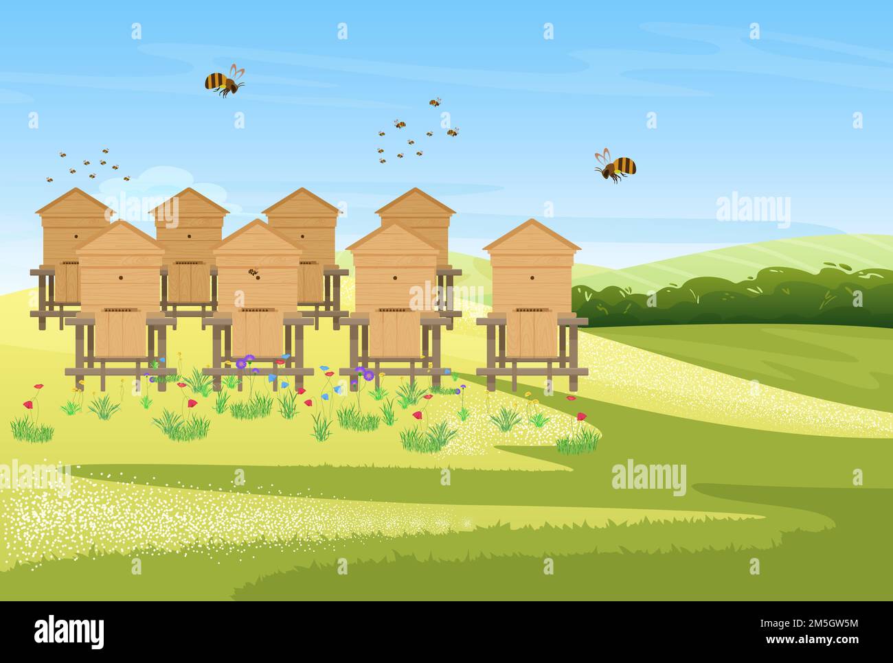 Cartoon bee flying over hi-res stock photography and images - Alamy
