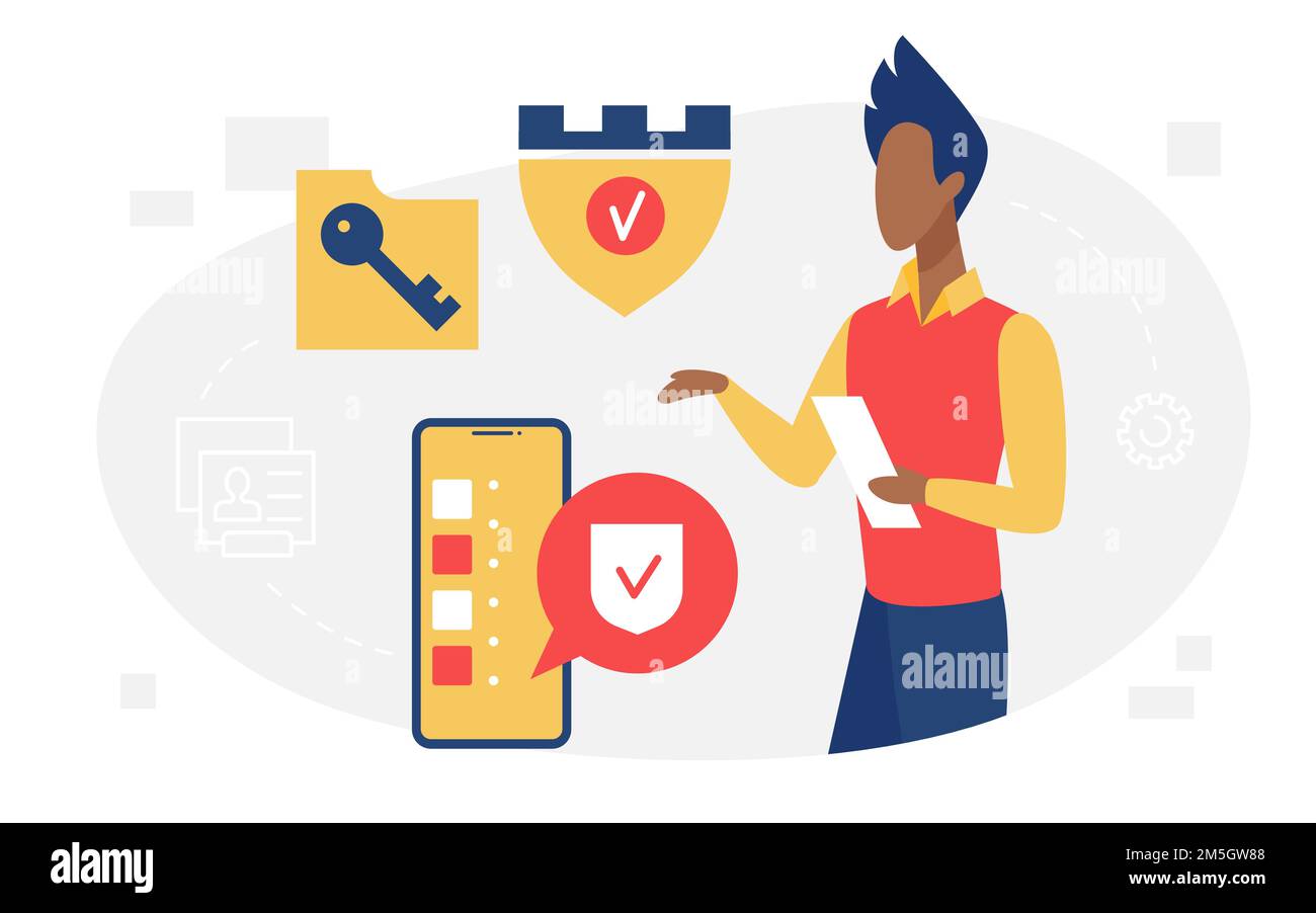 Data protection, safe network concept vector illustration. Cartoon man ...