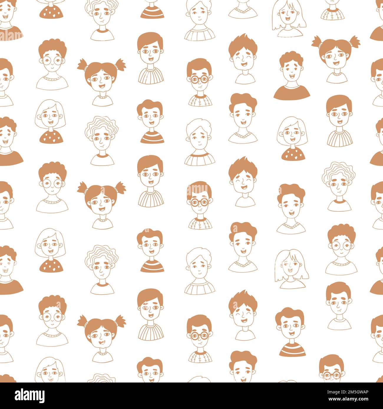 Seamless pattern with doodle portraits cute smiling girls and boys on ...