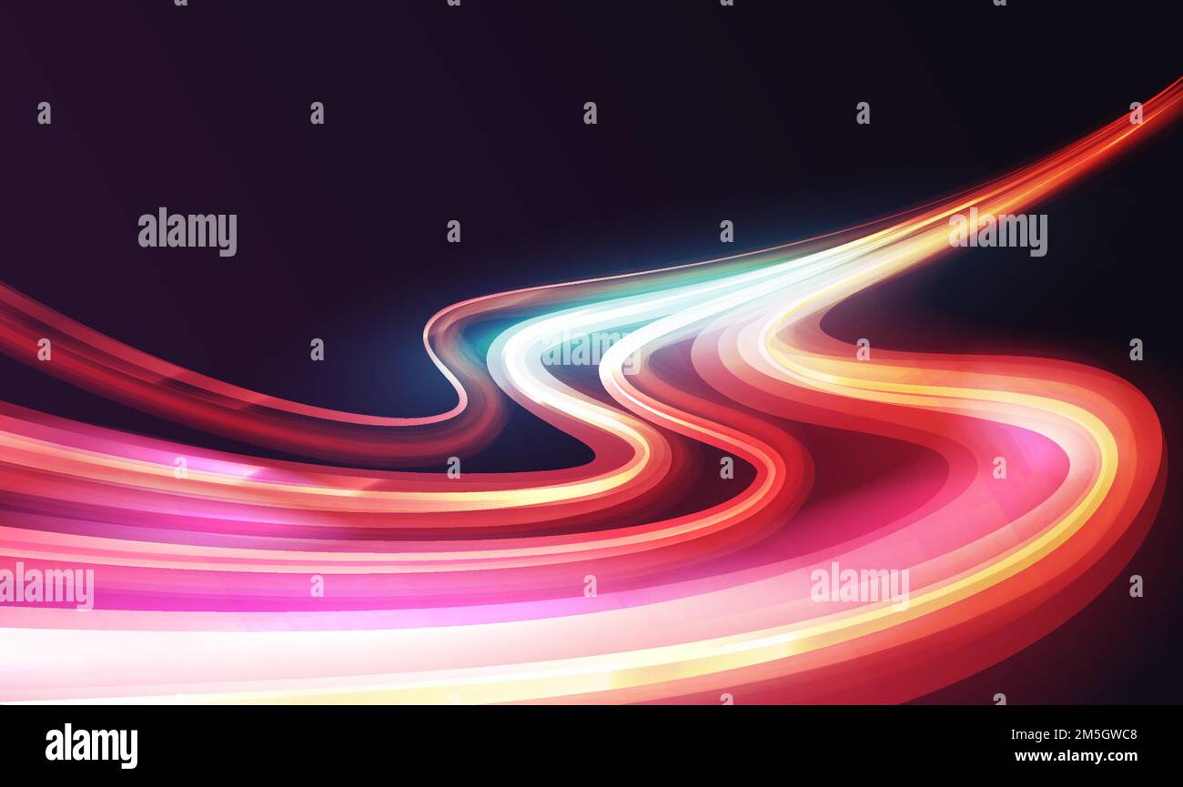 Waves curves of light trail, long exposure effect vector illustration ...