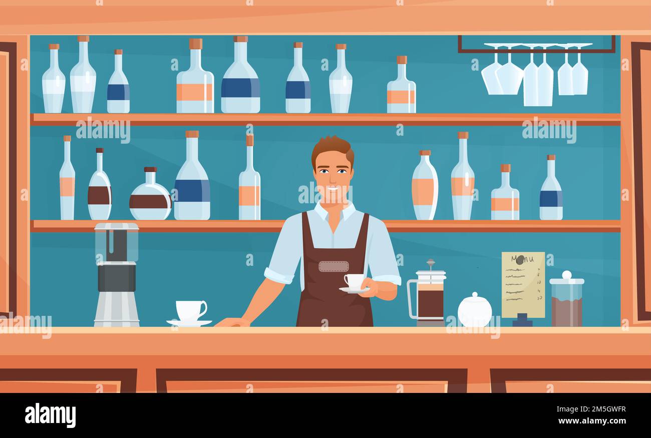 Cafe, coffeeshop bar or restaurant business with barista staff vector ...