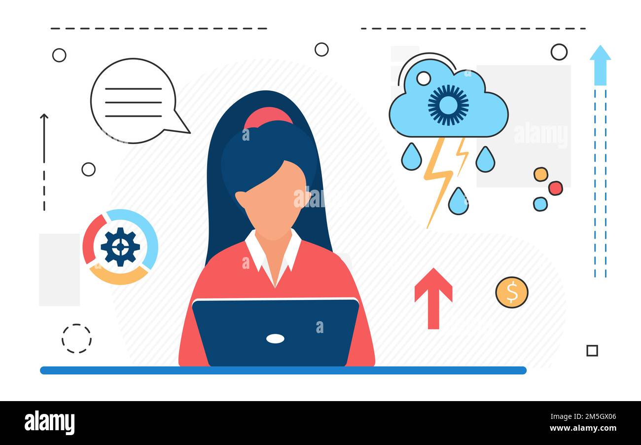 Businesswoman working with laptop on digital business analysis research ...