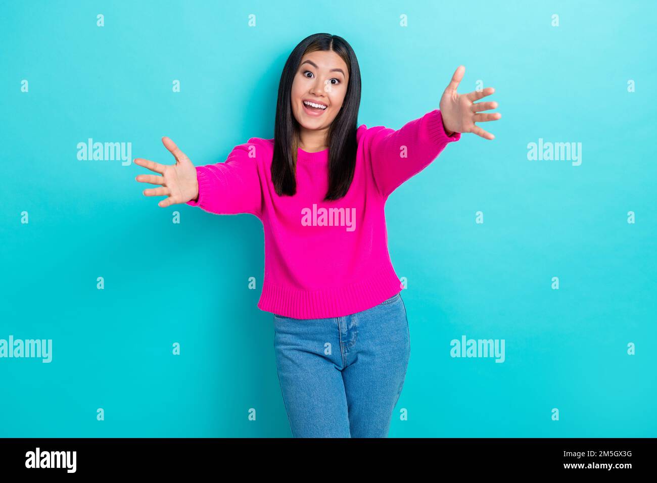 Photo of excited funny friendly person vietnamese lady wear stylish ...