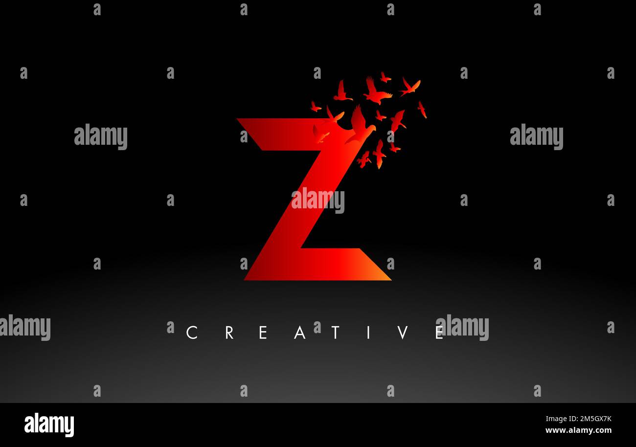 Red Z Logo Letter with Flying Flock of Birds Disintegrating from the ...