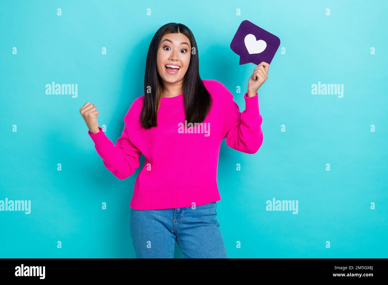 Photo of excited crazy lady influencer blogger scream yes hooray ...