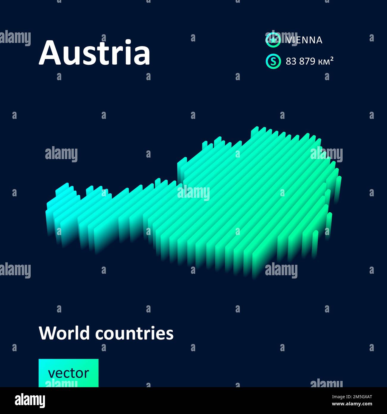Austria 3D map. Stylized neon digital isometric striped vector Map in ...