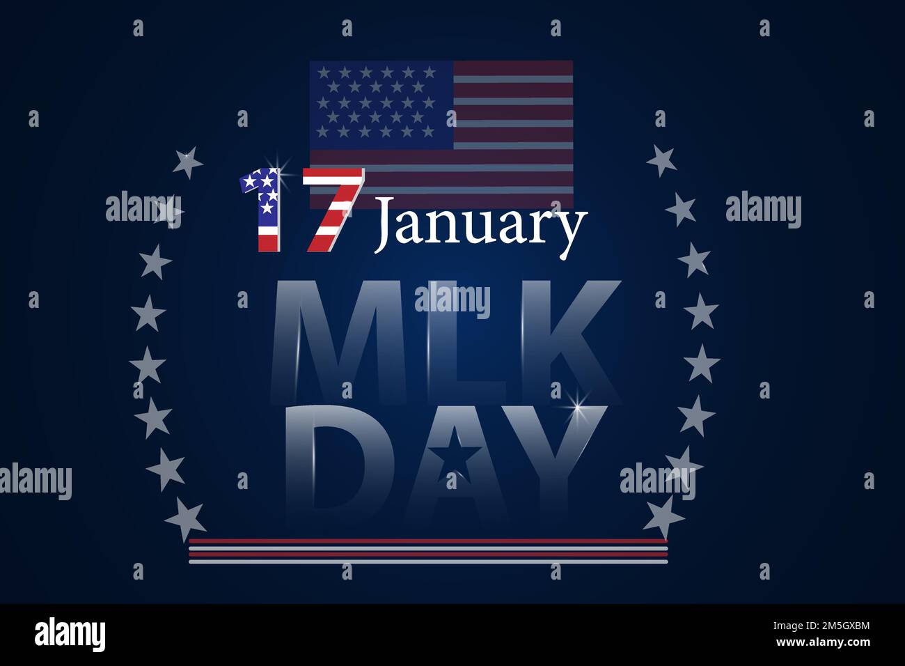17 January MLK day with USA flag. Abstract background blue color simple ...