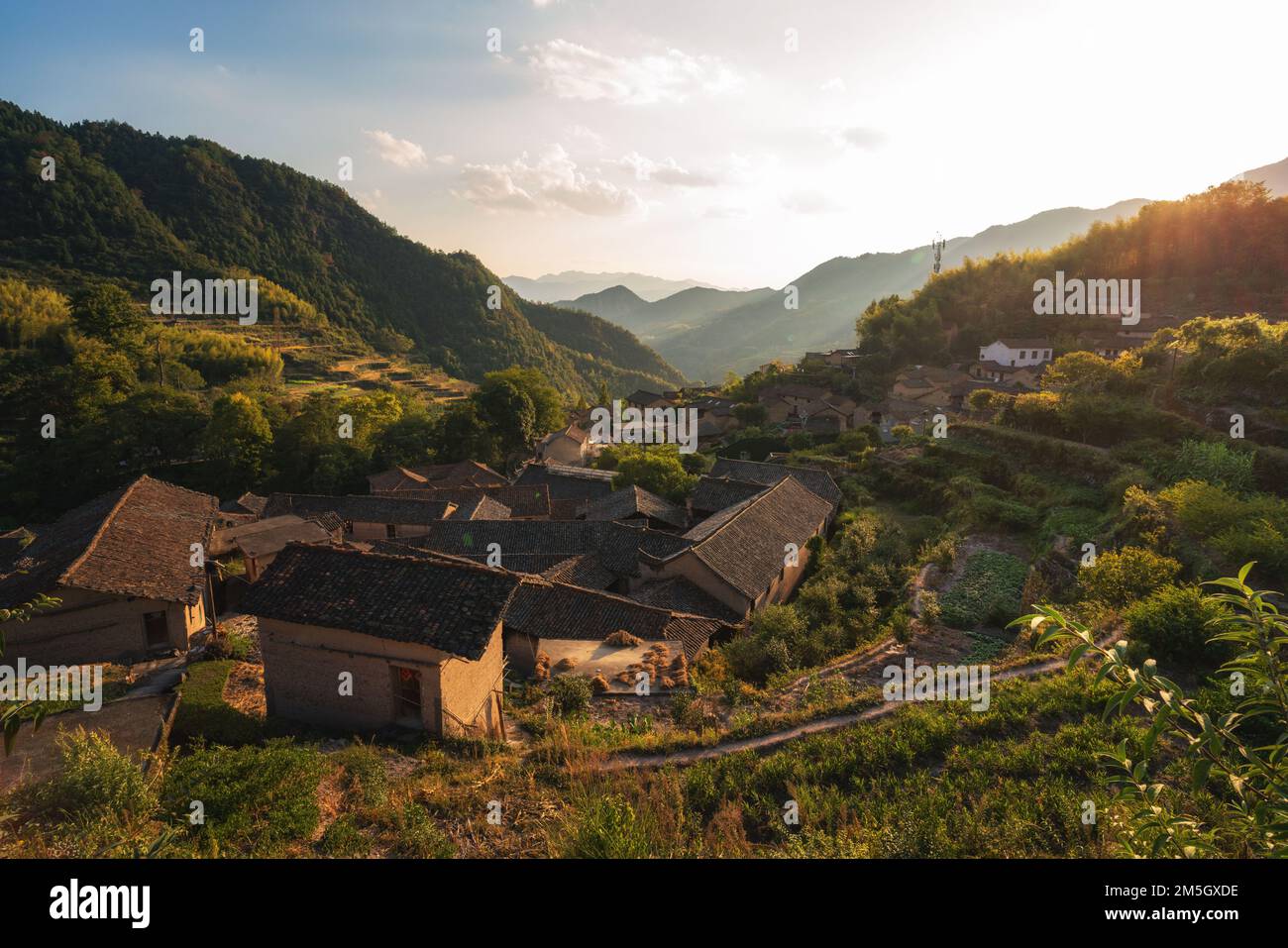 An aerial view of modern houses in the forest in China Stock Photo - Alamy