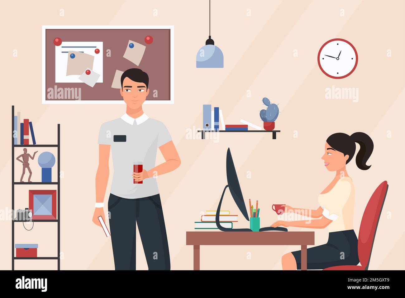 Business people on coffee break in office room interior vector ...