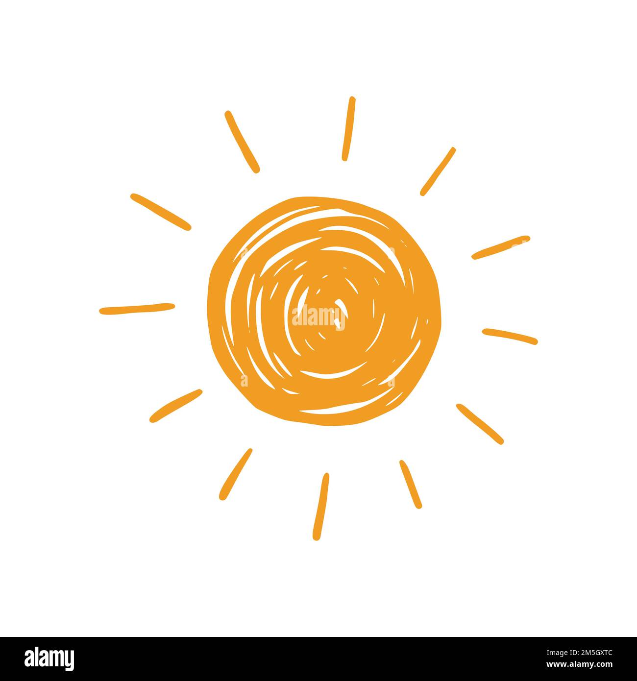 Doodle sun sketch illustration. Hand drawn cute orange sunshine ...