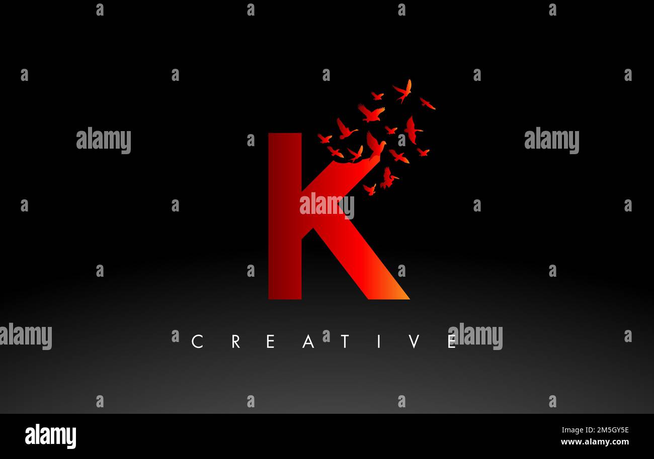 Red K Logo Letter with Flying Flock of Birds Disintegrating from the ...
