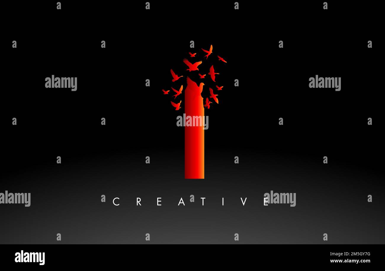 Red I Logo Letter with Flying Flock of Birds Disintegrating from the ...