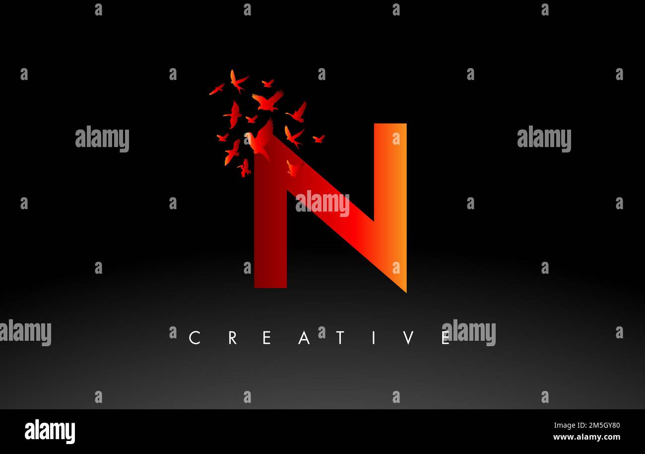 Red N Logo Letter with Flying Flock of Birds Disintegrating from the ...