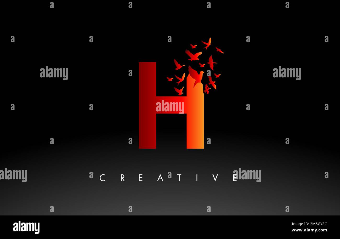 Red H Logo Letter with Flying Flock of Birds Disintegrating from the ...