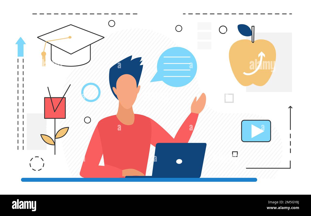Distance education modern technology vector illustration. Cartoon man ...