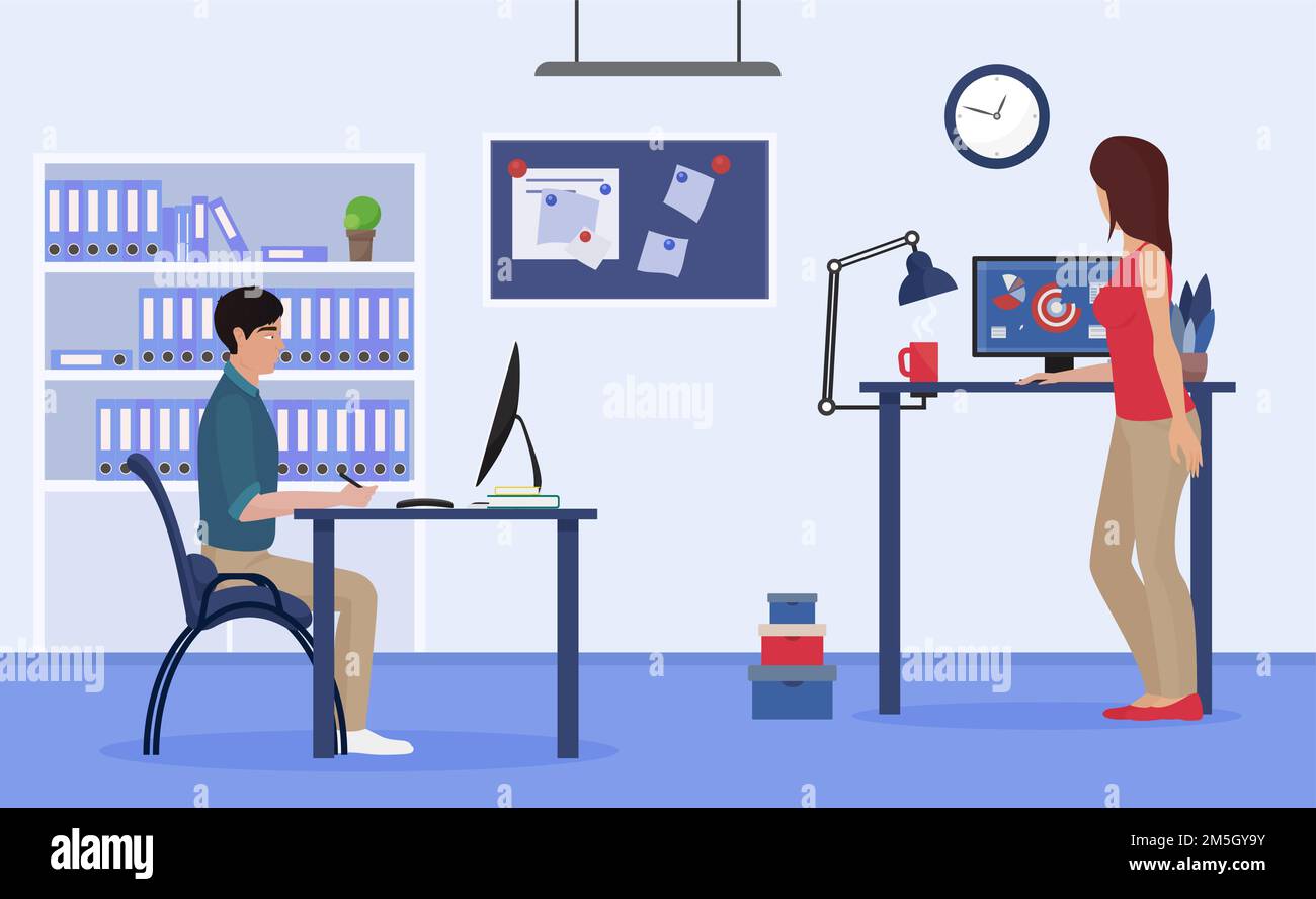 People work together, office teamwork brainstorm vector illustration ...