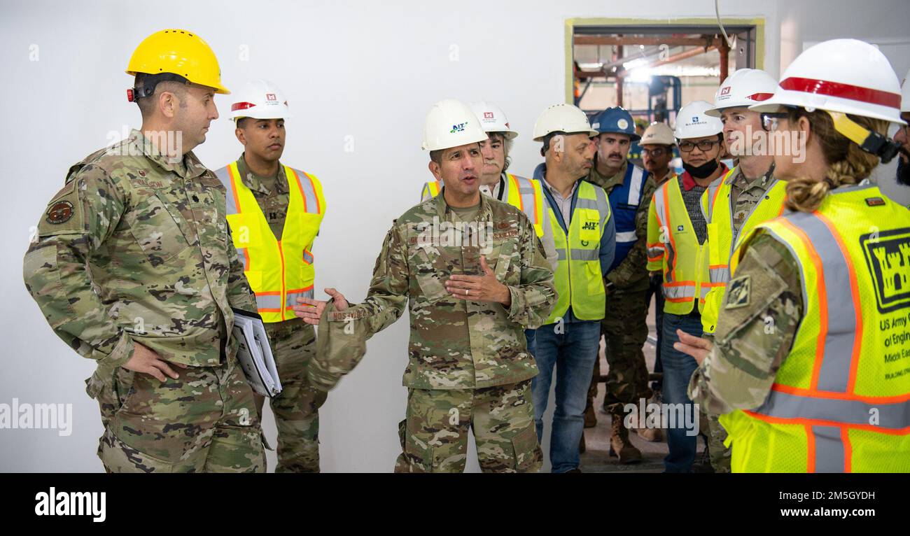 U.S. Air Force Col. John Gustafson, center, commander of 386th ...