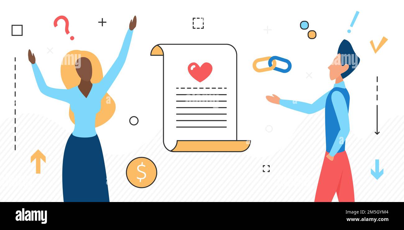 Marriage contract law document and couple people vector illustration ...