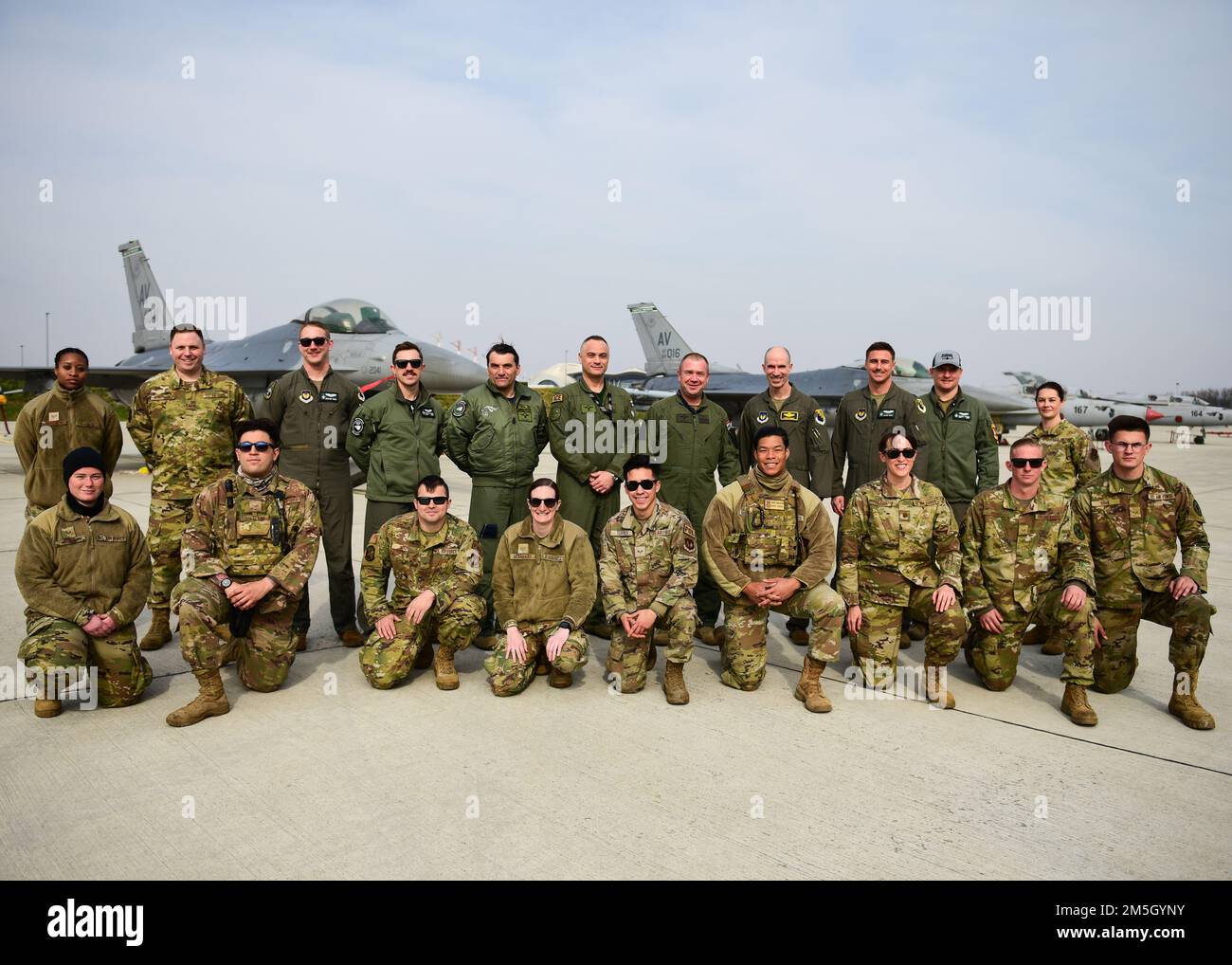 Members of the 31st Fighter Wing, Aviano Air Base, Italy, pose for a ...