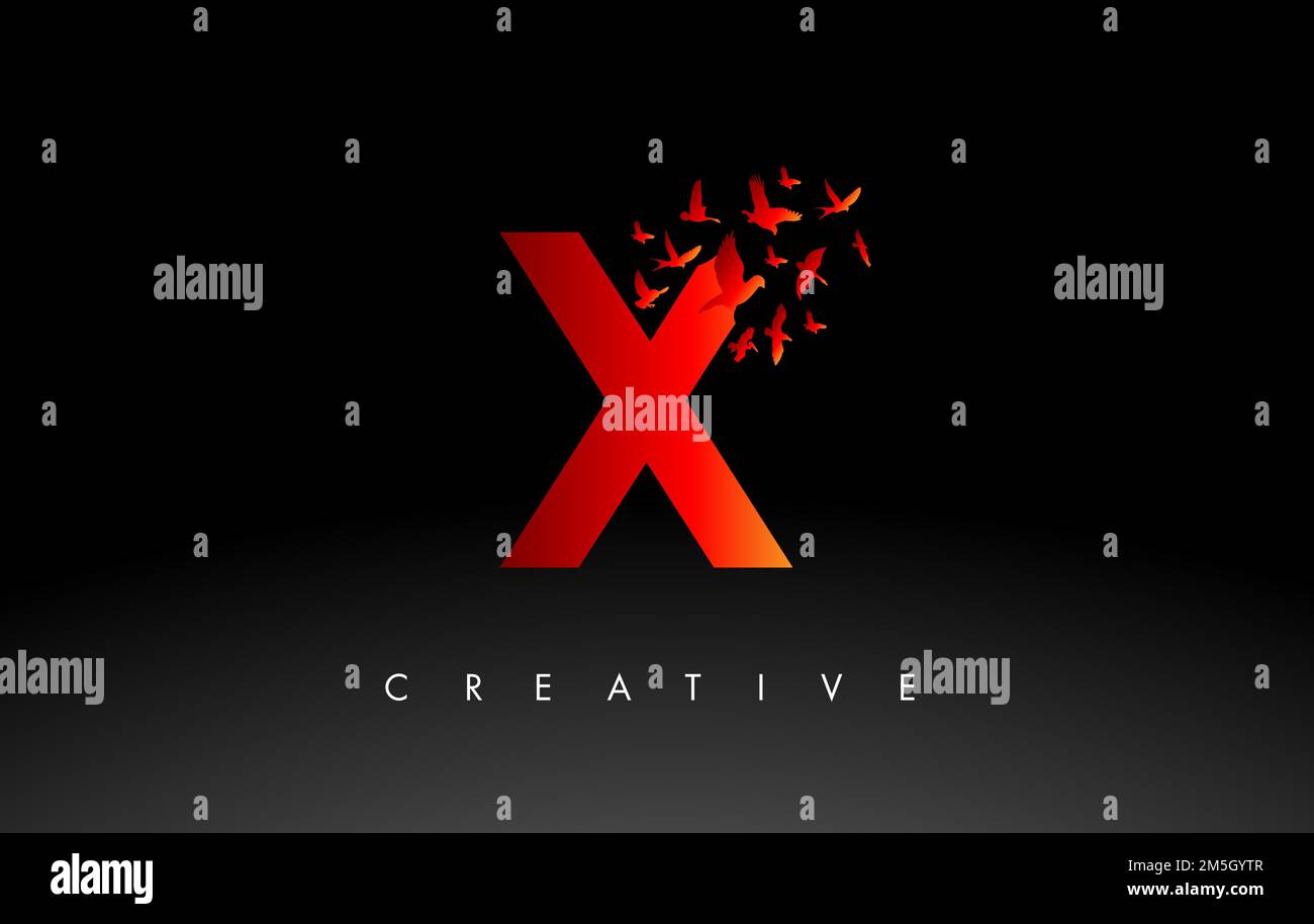 Red X Logo Letter with Flying Flock of Birds Disintegrating from the ...